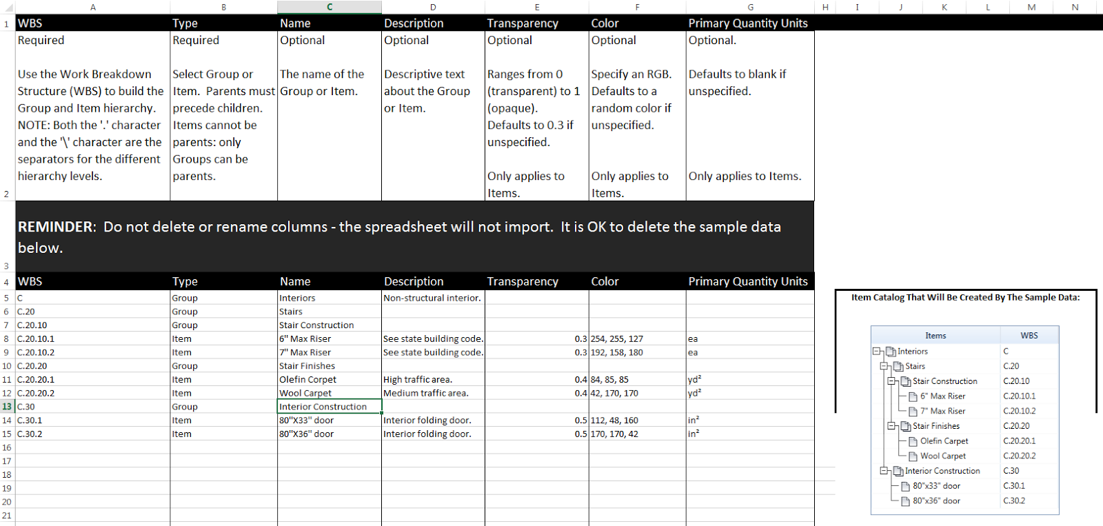 Excel Template For Download Navisworks Quantification Catalog Creation