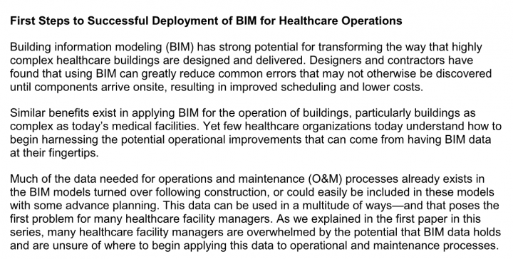 First Steps to Successful Deployment of BIM for Healthcare Operations ...