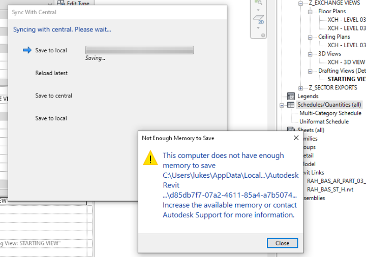 Revit Upgrade Error And Solution This Computer Does Not Have Enough Memory To Save What 3936